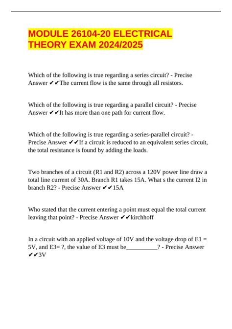 Module 26104 20 Electrical Theory Exam 2024 2025 Electrical Theory Stuvia Us