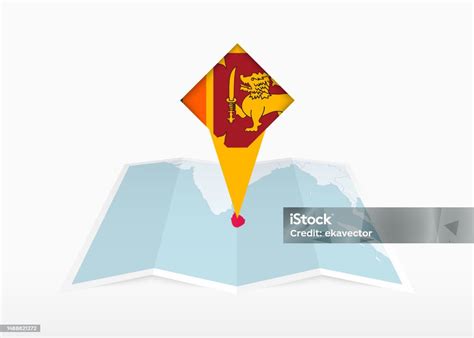 스리랑카는 접힌 종이지도에 묘사되어 있으며 스리랑카 국기와 함께 고정 된 위치 마커가 있습니다 0명에 대한 스톡 벡터 아트 및 기타 이미지 Istock