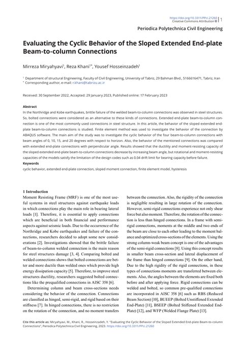 Pdf Evaluating The Cyclic Behavior Of The Sloped Extended End Plate Beam To Column Connections