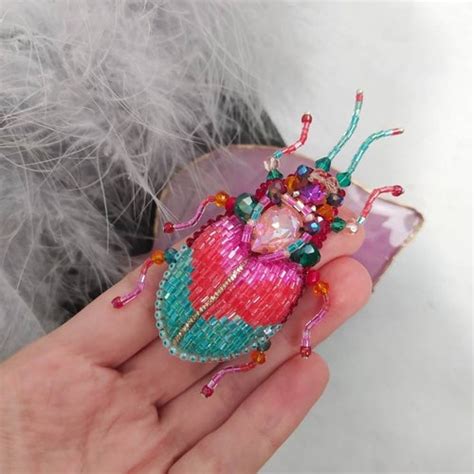 Hand Embroidery Beaded Brooch Beetle Brooch Pin Insect Etsy