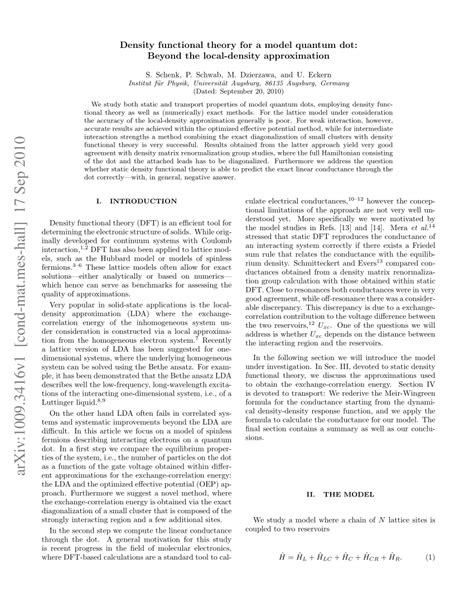 Pdf Density Functional Theory For A Model Quantum Dot Beyond The