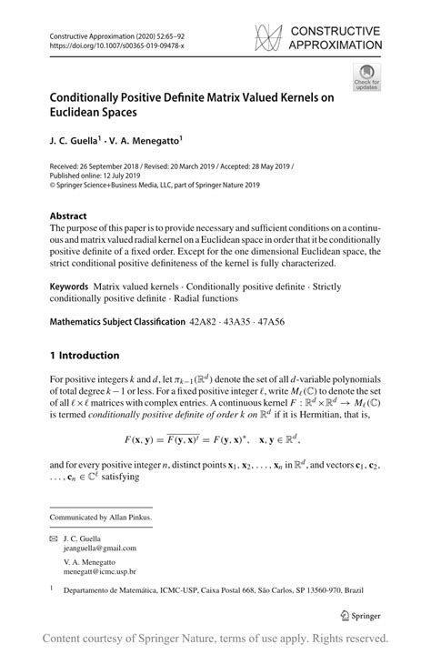 conditionally positive definite matrix valued kernels on euclidean