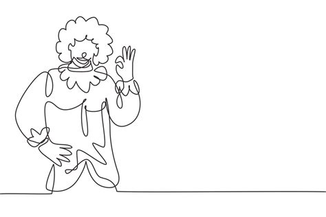 Single One Line Drawing Clown With Gesture Okay Wearing Wig And
