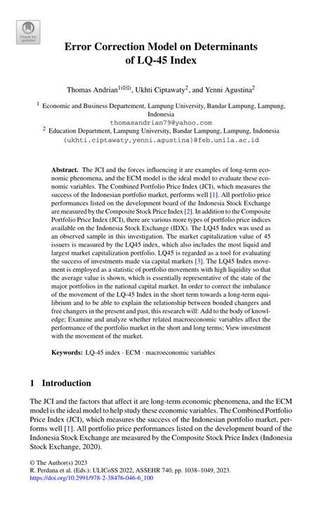 pdf error correction model on determinants of lq 45 index