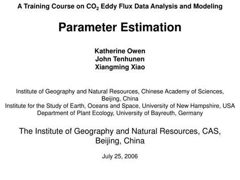 Ppt A Training Course On Co 2 Eddy Flux Data Analysis And Modeling Parameter Estimation