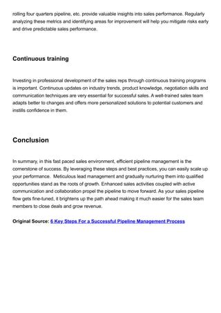 Key Steps For A Successful Pipeline Management Process PDF Sales Business