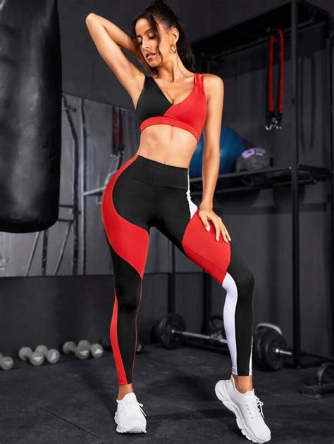 Shein Colorblock Cut Out Back Sports Set Shein Usa