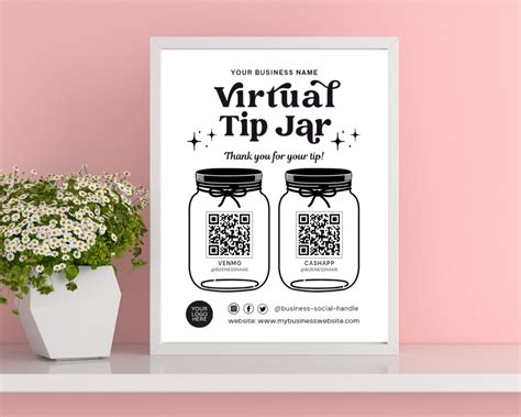 Virtual Tip Jar Qr Code Sign Bartender Tipping Sign Diy Personalized