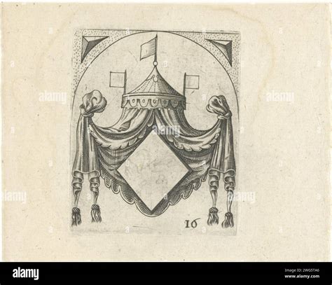 Coat Of Arms With Window Under Canopy 1625 Print There Are Three Flags
