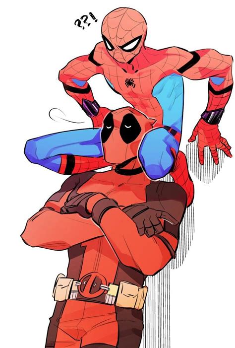 Spider Man And Deadpool Hugging Each Other