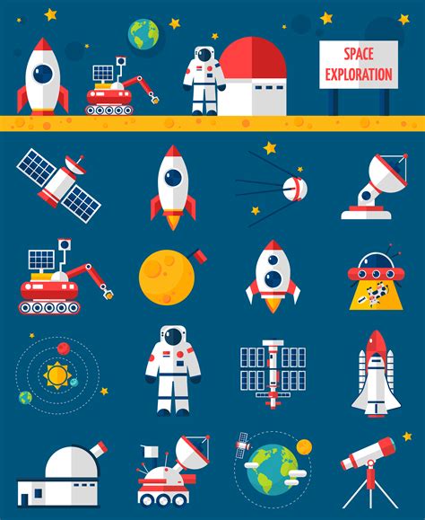 Space Cosmos Exploration Flat Icons Set 466848 Vector Art At Vecteezy