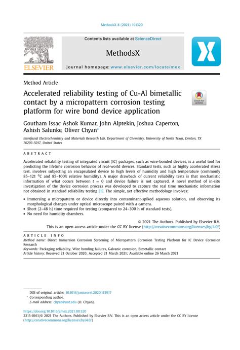 Pdf Accelerated Reliability Testing Of Cu Al Bimetallic Contact By A Micropattern Corrosion
