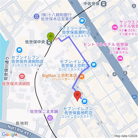 シネマボックス太陽の最寄駅佐世保中央駅からの徒歩ルート（約4分） Mdata