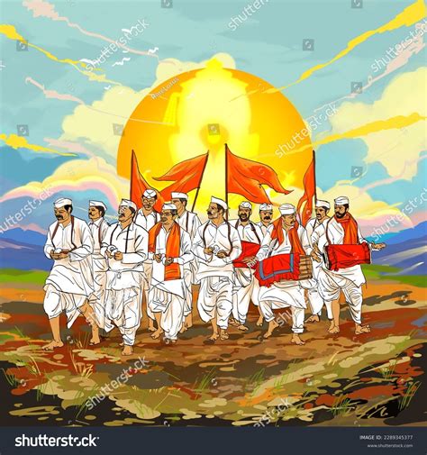 Pandharpur Wari Illustration Series Procession Warkari Hindu Stock