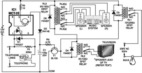 Telephone Line Based Audio Muting And Light On Circuit Electronics