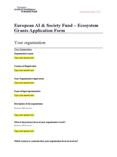 Ecosystem Grants Application Form Pdf