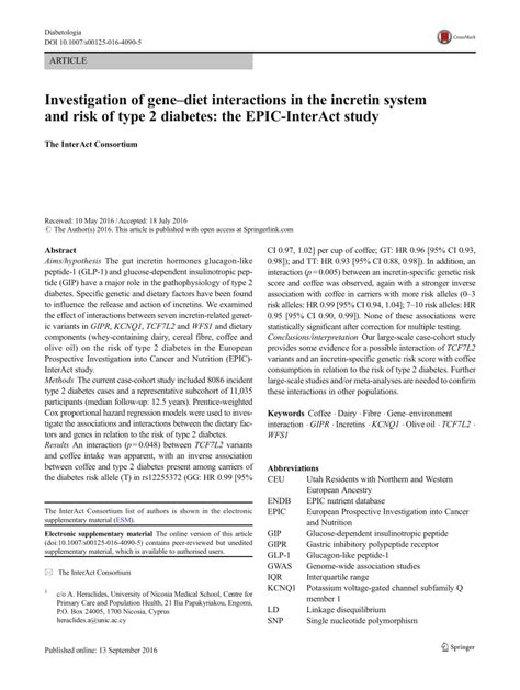 Pdf Investigation Of Genediet Interactions In The Incretin System
