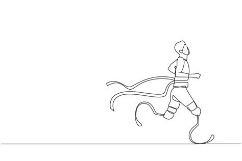 Continuous One Line Drawing Young Male Athlete Wins Competition