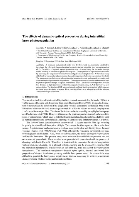 Pdf The Effect Of Dynamic Optical Properties During Interstitial Laser Photocoagulation