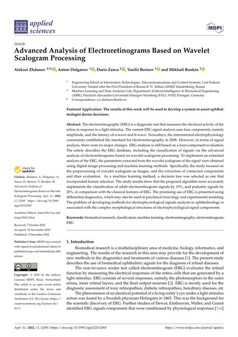 Pdf Advanced Analysis Of Electroretinograms Based On Wavelet Scalogram Processing