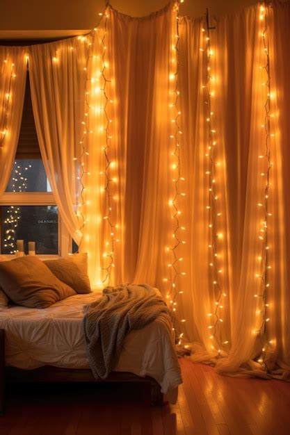 Premium Photo Glowing String Lights Creating A Warm Holiday Ambiance