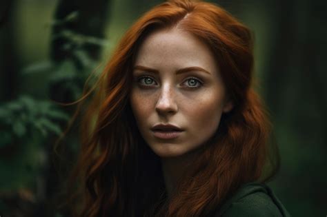 Belleza Mística De Una Mujer Con Ojos Verdes Penetrantes Y Cabello