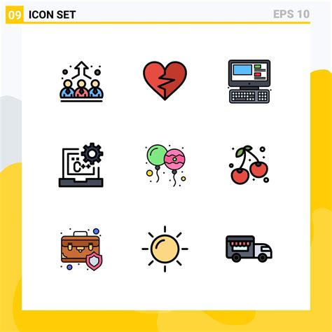 Mobile Interface Filledline Flat Color Set Of 9 Pictograms Of Development Coding Broken Code