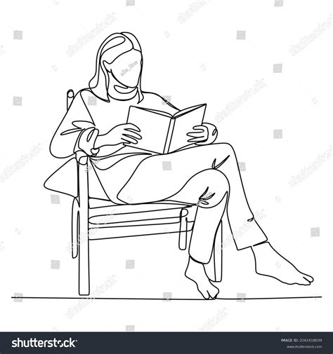 One Continuous Drawn Line Girl Reading Stock Vector Royalty Free