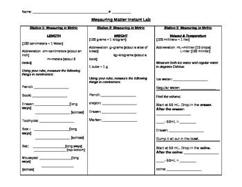 Measuring Matter Insta Lab By Carrie Culpepper TpT
