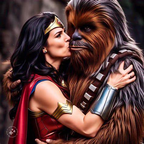 Wonder Woman Kissing Chewbacca By Johnhugh20 On Deviantart
