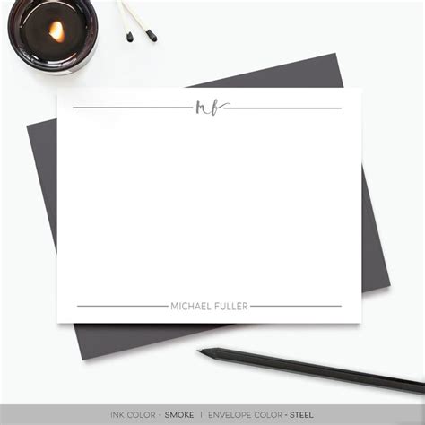 Monogrammed Note Cards With Envelopes Personalized Stationary Set For