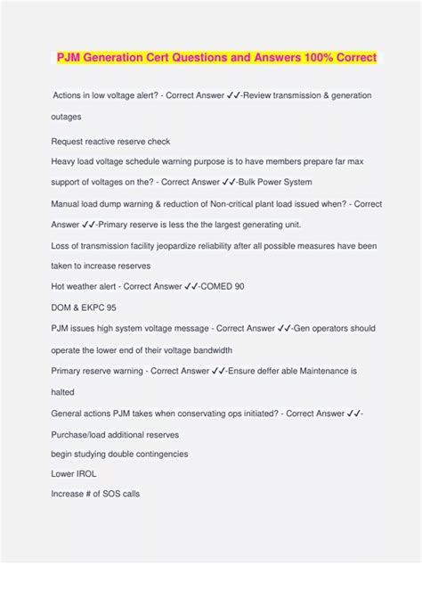 Pjm Generation Cert Questions And Answers 100 Correct Pjm Generation