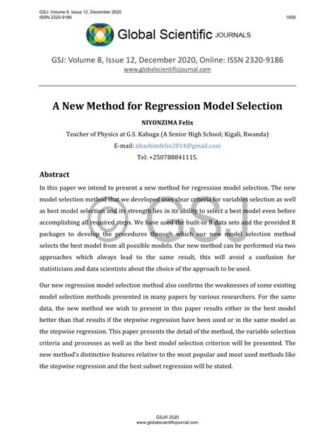 Pdf A New Method For Regression Model Selection
