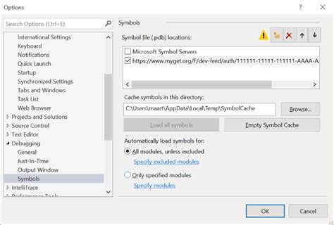 Does The Nuget Config Spec Allow Us To Specify Symbol File Pdb
