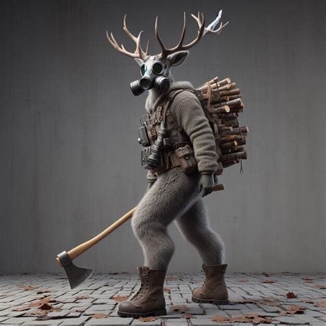 Premium Photo Gray Background A Humanoid Deer Characterized By Lumberjack