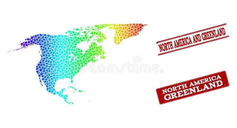 Dotted Spectrum Map Of North America And Greenland And Grunge Stamp