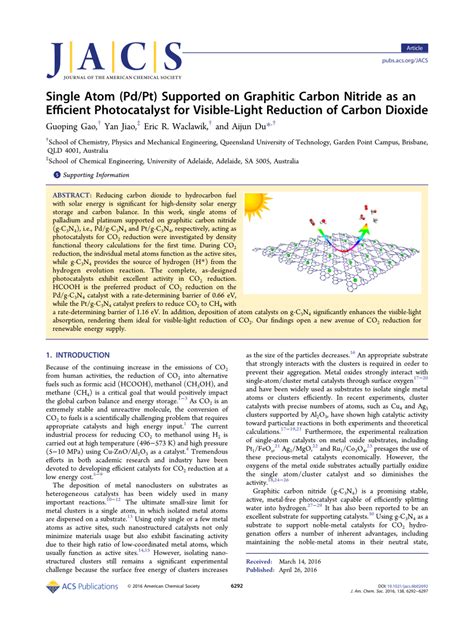 Pdf Single Atom Pdpt Supported On Graphitic Carbon Nitride As