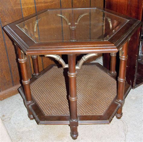 Lot Detail Bamboo Style Octagon Shaped Glass Top End Table With Cane
