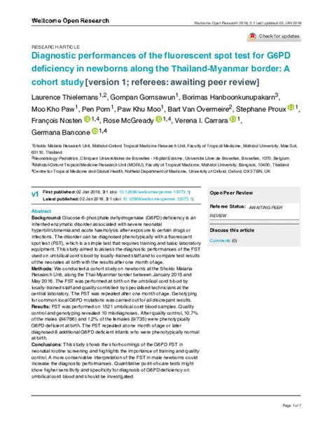 Pdf Diagnostic Performances Of The Fluorescent Spot Test For G6pd