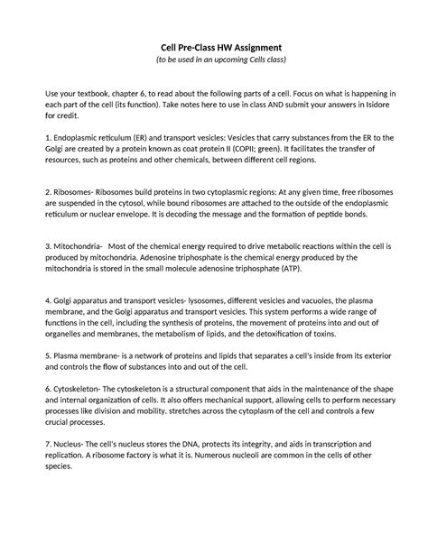 6 Cell Pre Class Hw Assignment Focus On What Is Happening In Each