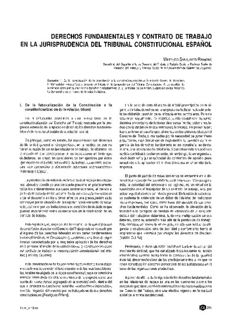 Pdf Derechos Fundamentales Y Contrato De Trabajo En La Jurisprudencia