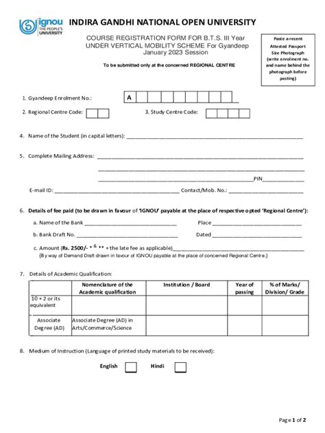 Fillable Online Ignou Registration Form Bsc 3rd Year For Akashdeep