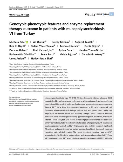 Pdf Genotypic Phenotypic Features And Enzyme Replacement Therapy