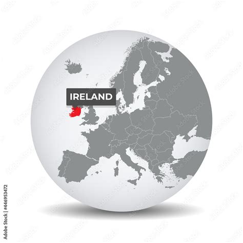 World Globe Map With The Identication Of Ireland Map Of Ireland Ireland On Grey Political 3d