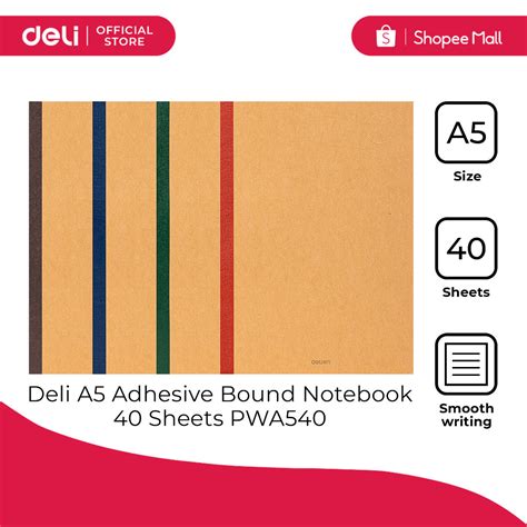Deli Pwa540 A5 Adhesive Bound Notebook 40 Sheets Shopee Philippines