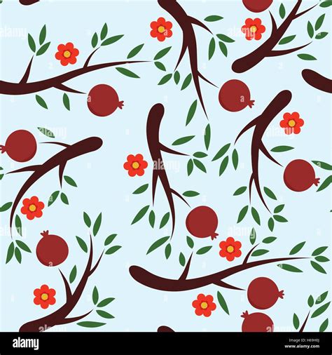 Vector Seamless Pomegranate Background Pattern With Fruits And Flowers Stock Vector Image And Art