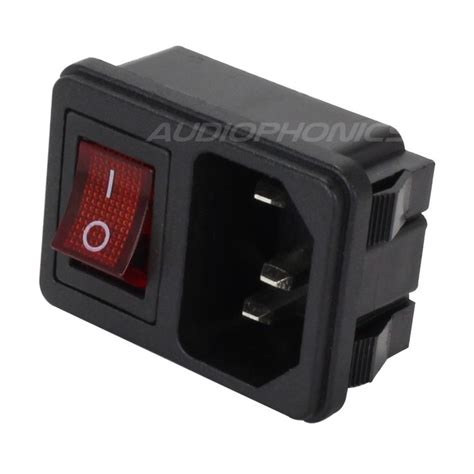 Iec C14 Power Socket With Red Light Toggle Switch On Off 250v 10a Black Audiophonics