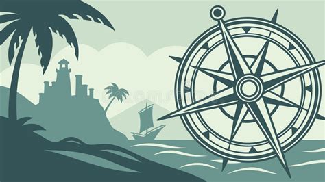 Compass Rose On Tropical Coast With Palm Trees Vector Design