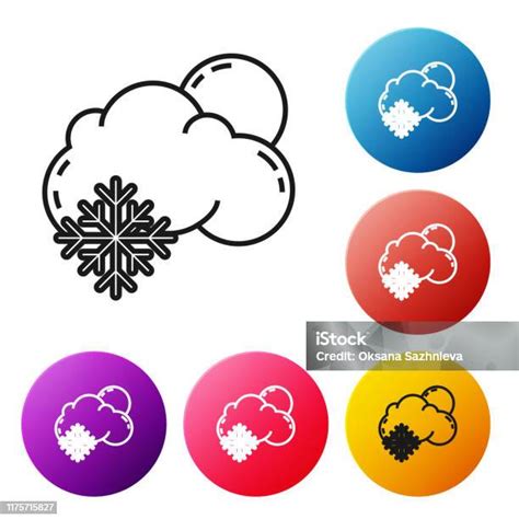 Nuage De Ligne Noire Avec La Neige Et Licône De Soleil Disolement Sur