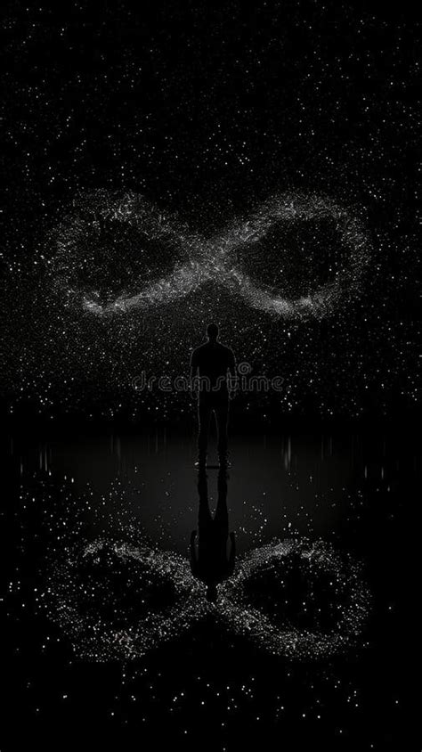 Silhouette Of A Man Beneath Cosmic Infinity Symbol In Starlit Sky Stock